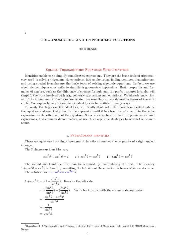 Trigonometric and Hyperbolic Functions | Download Free PDF ...
