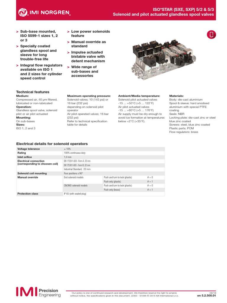ISO STAR (SXE, SXP) 5/2 & 5/3 Solenoid and Pilot Actuated Glandless ...