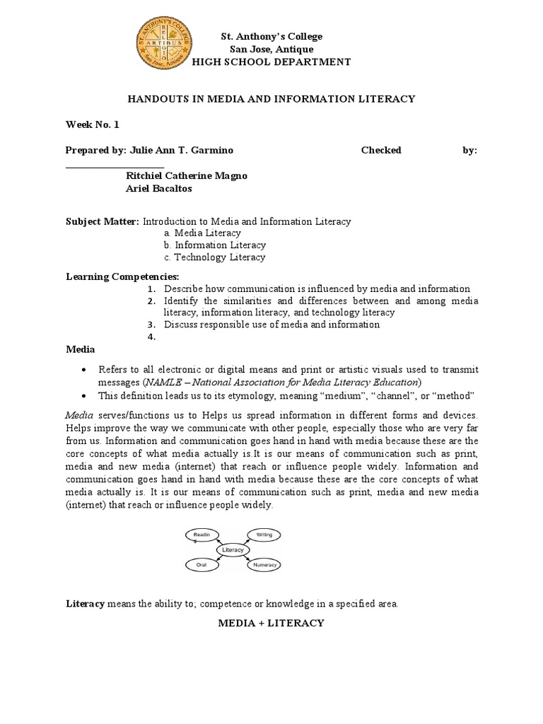 St. Anthony's College High School Media and Information Literacy ...