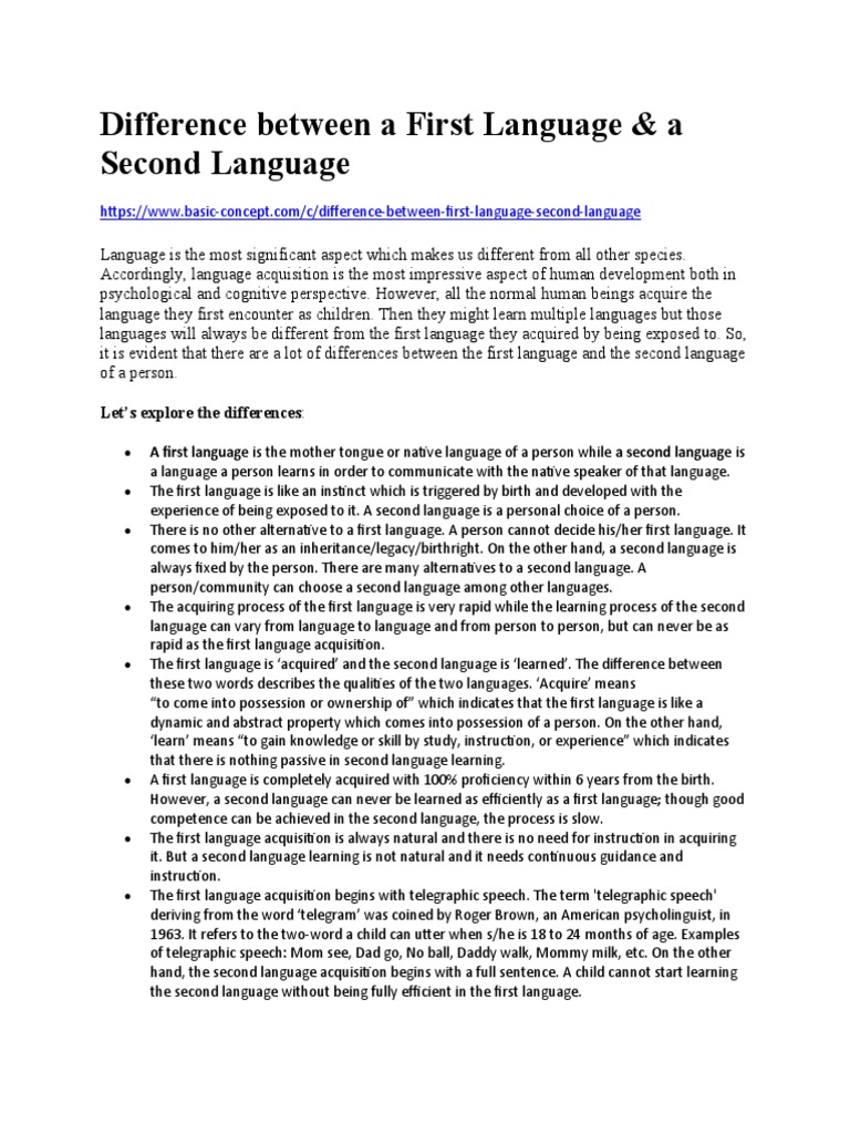 First vs. Second Language Acquisition | PDF | Second Language | Second ...