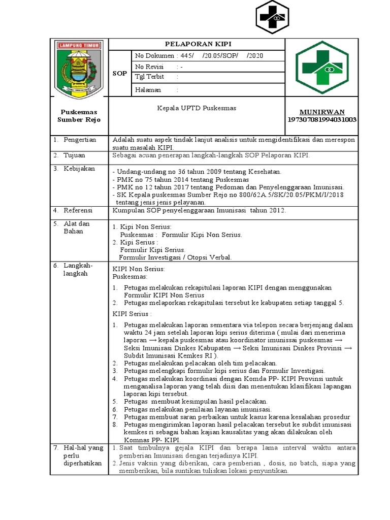 SOP Pelaporan KIPI | PDF
