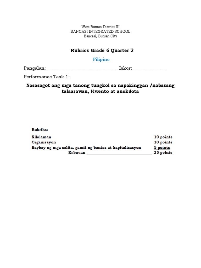 Performance Task Filipino Quarter 2 | PDF