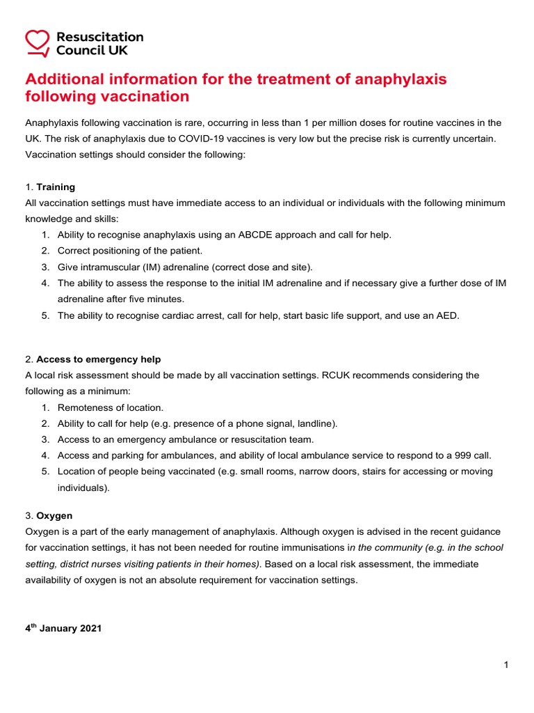 Anaphylaxis Management in Vaccination Settings | PDF
