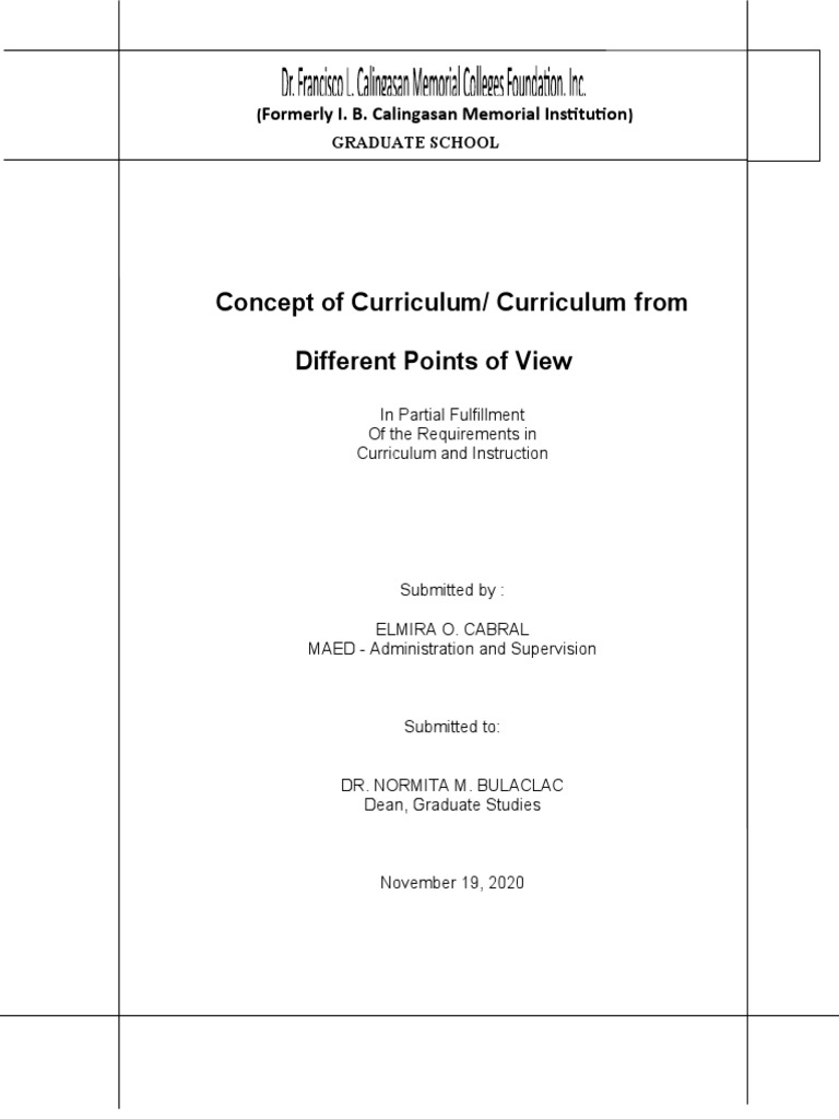 Concept of Curriculum/ Curriculum From Different Points of View | PDF