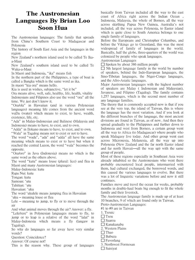 The Austronesian Languages | PDF | Indonesian Language | Polynesia