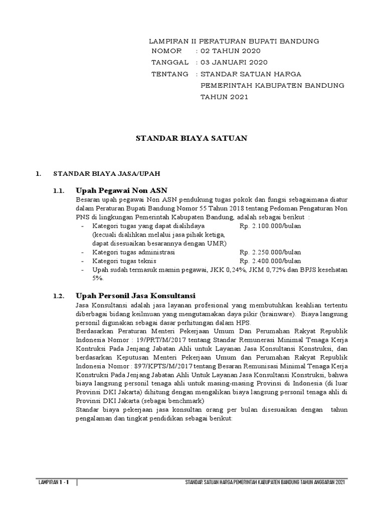 02 - Standar Biaya Satuan Ii - SSH 2021 | PDF