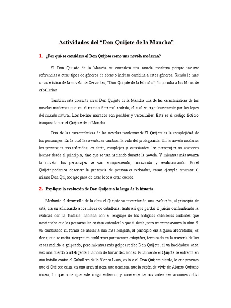 Actividades Del Don Quijote de La Mancha | PDF | Don Quijote | Novelas