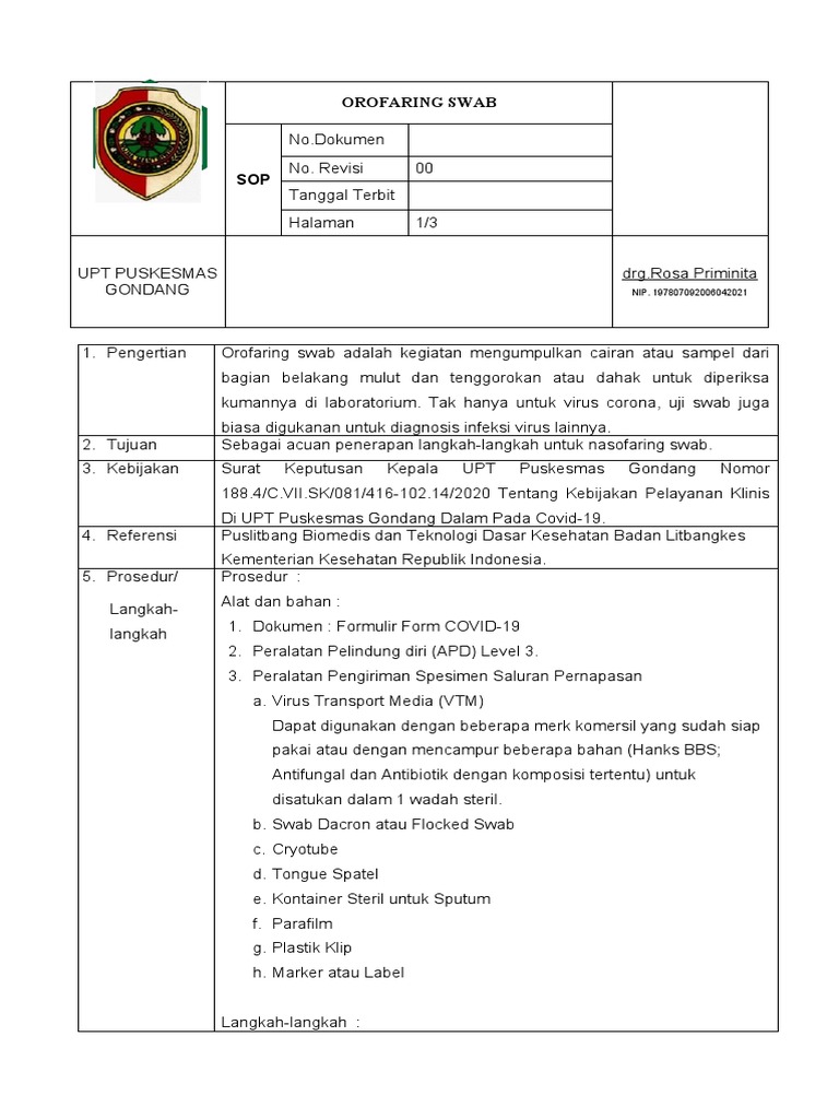 Sop Orofaring Swab | PDF