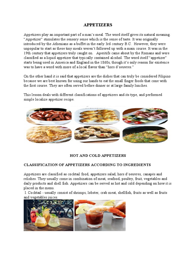 Introduction To Appetizers | PDF | Hors D'oeuvre | Pickling