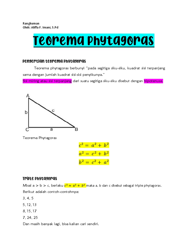 Rangkuman Teorema Phytagoras | PDF | Kajian Bahasa Asing | Metode & Bahan Ajar