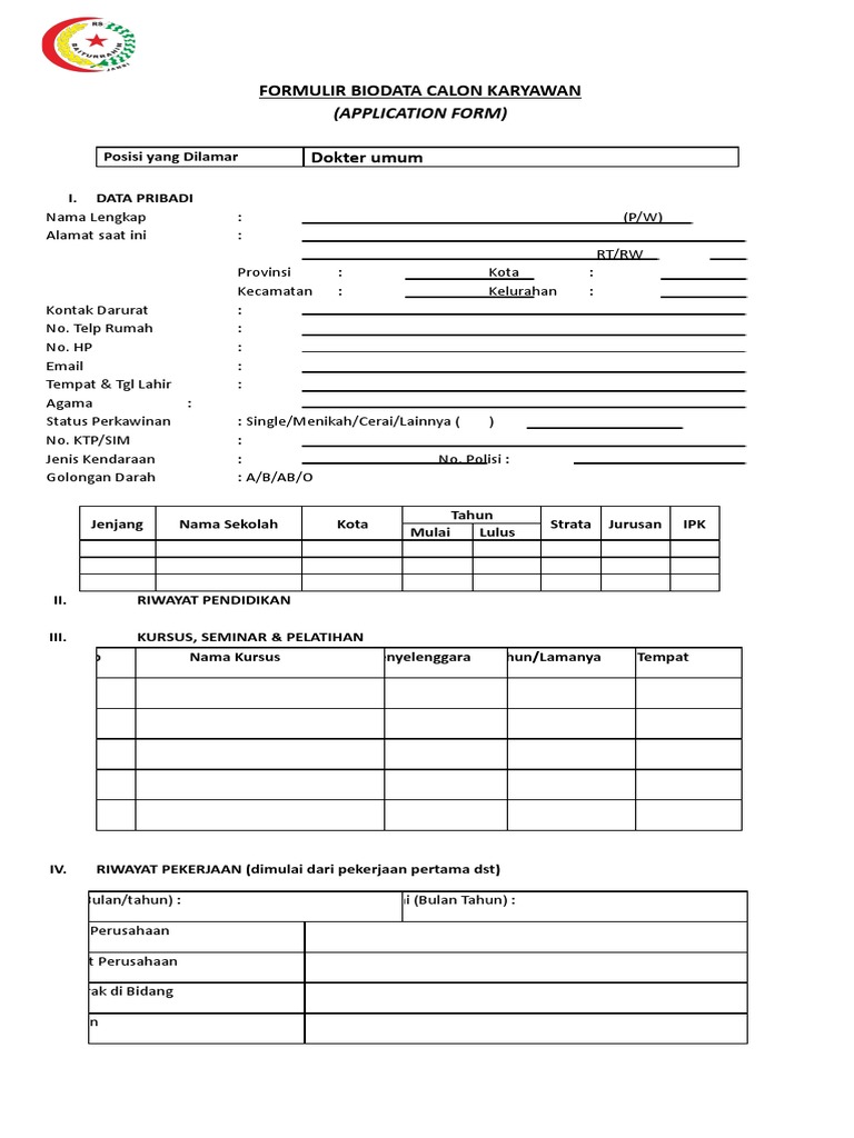 Formulir Biodata Calon Karyawan | PDF