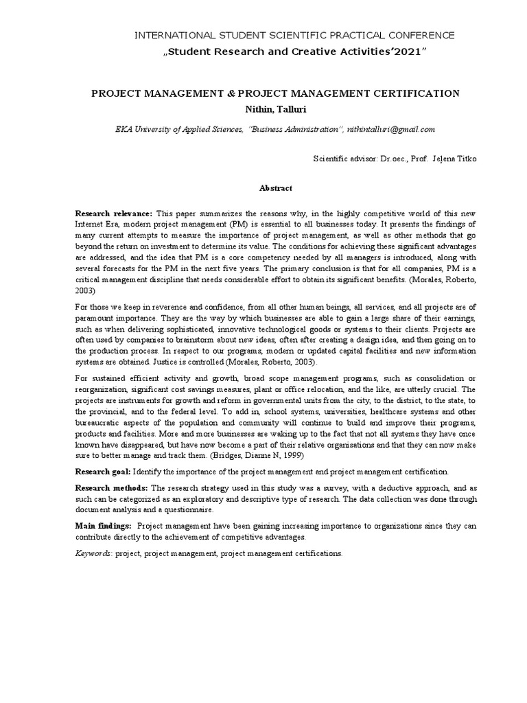 Project Management Certifications Pdf Project Management Survey