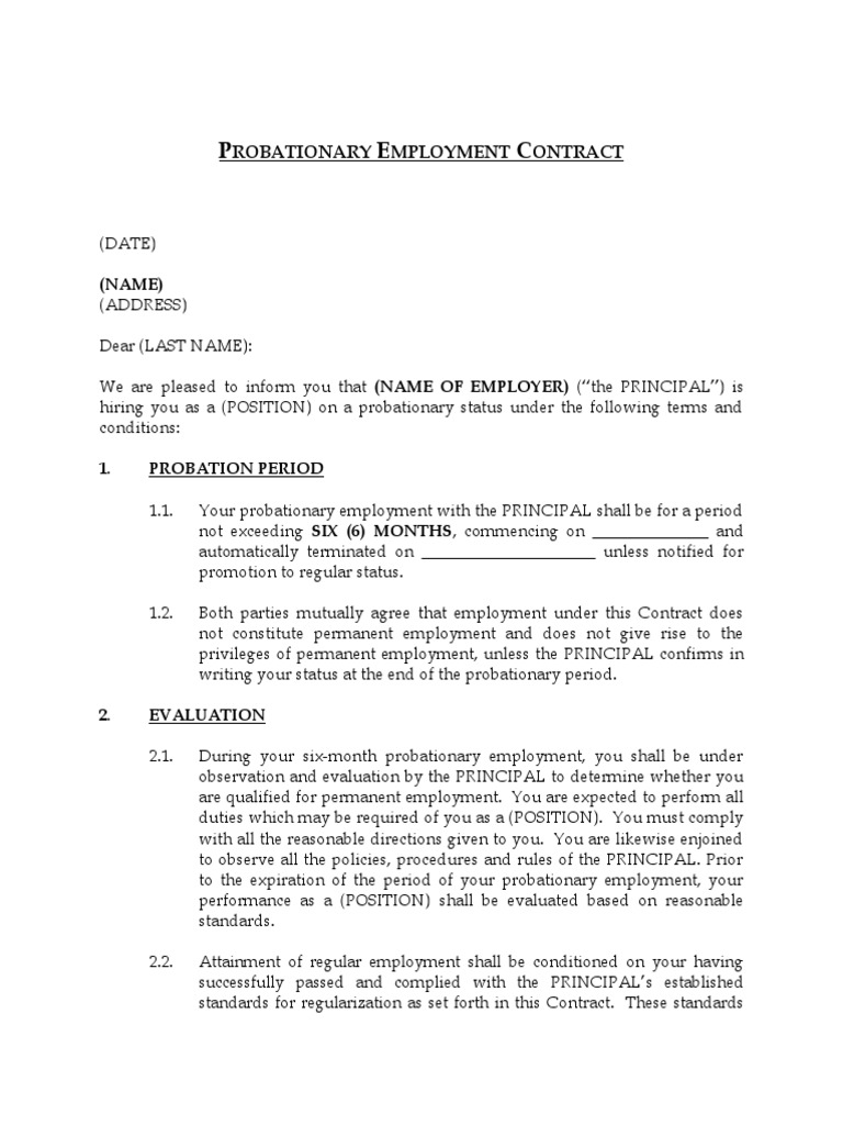Sample - Probationary Employment Agreement | PDF | Indemnity | Business Law
