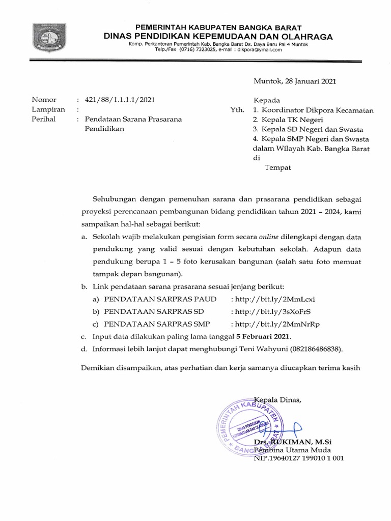 Surat Pendataan Sarpras | PDF