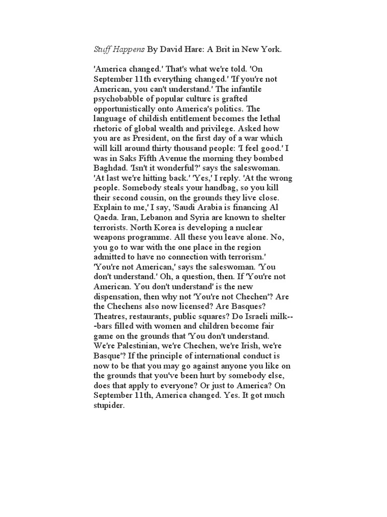 Stuff Happens by David Hare: A Brit in New York | PDF