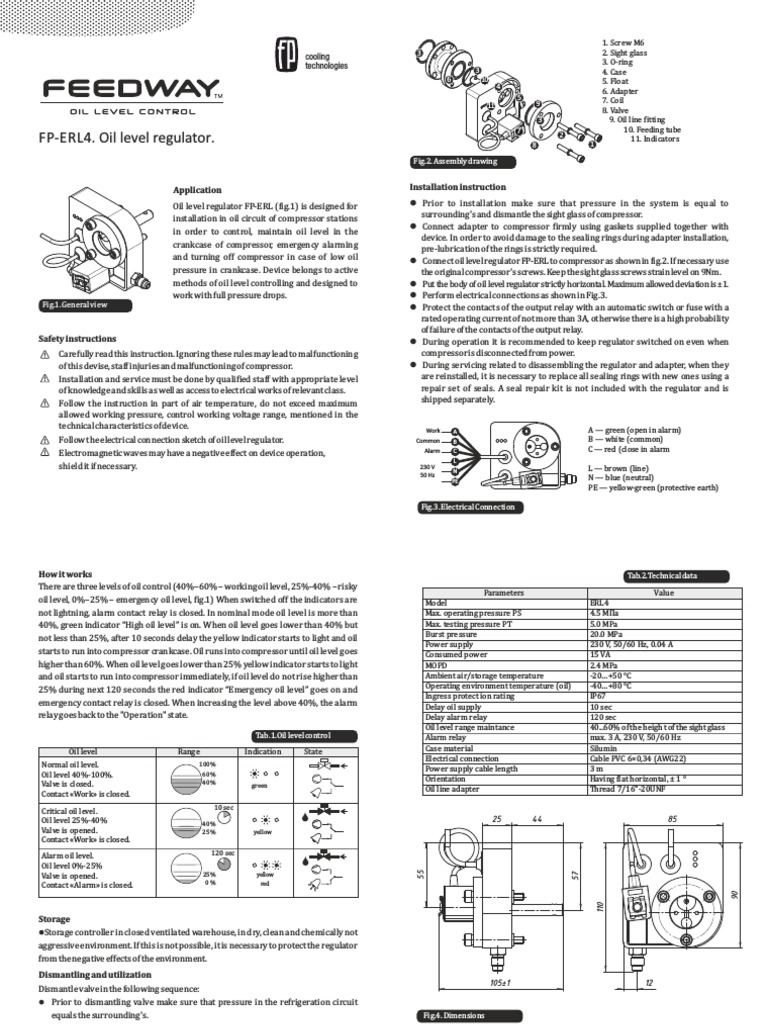 Oil Level Regulator Assembly Drawing and Installation Instructions ...