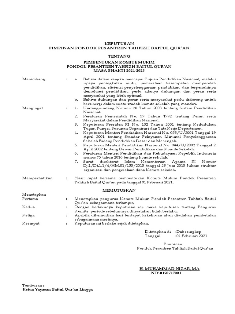 Contoh Sk Komite Sekolah Pdf