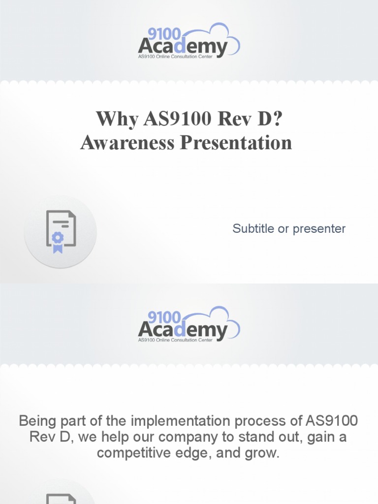 Why AS9100 Rev D? Awareness Presentation: Subtitle or Presenter | PDF ...