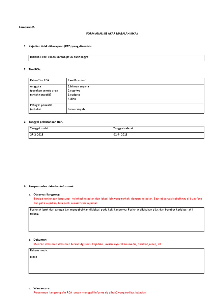 Contoh Form Rca - Jci | PDF