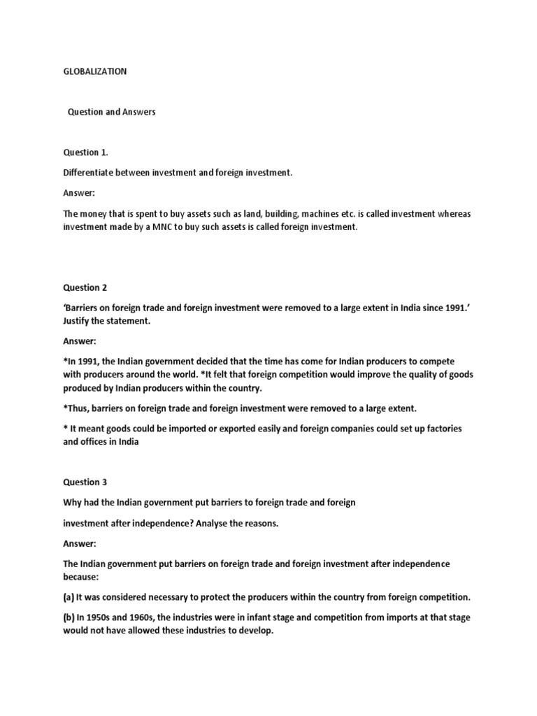 Globalization: Key Questions & Answers | PDF | Multinational ...