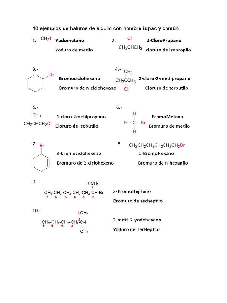 Ejemplos de haluros de alquilo IUPAC | PDF