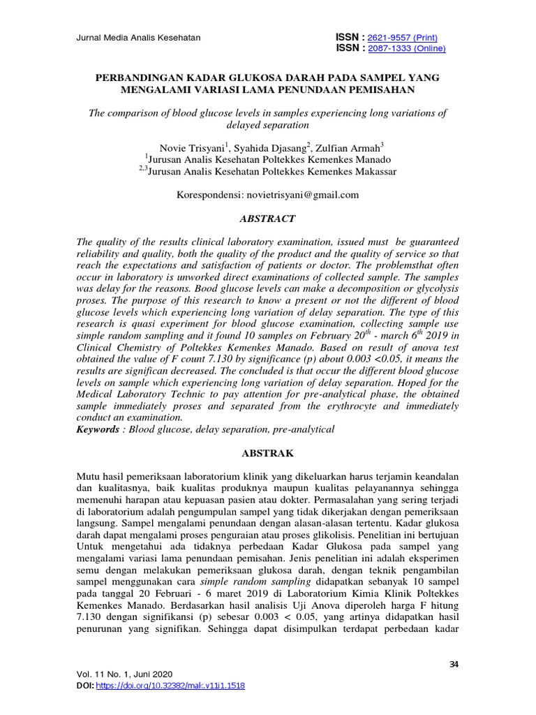 Perbandingan Kadar Glukosa Darah Pada Sampel Yang Mengalami Variasi ...