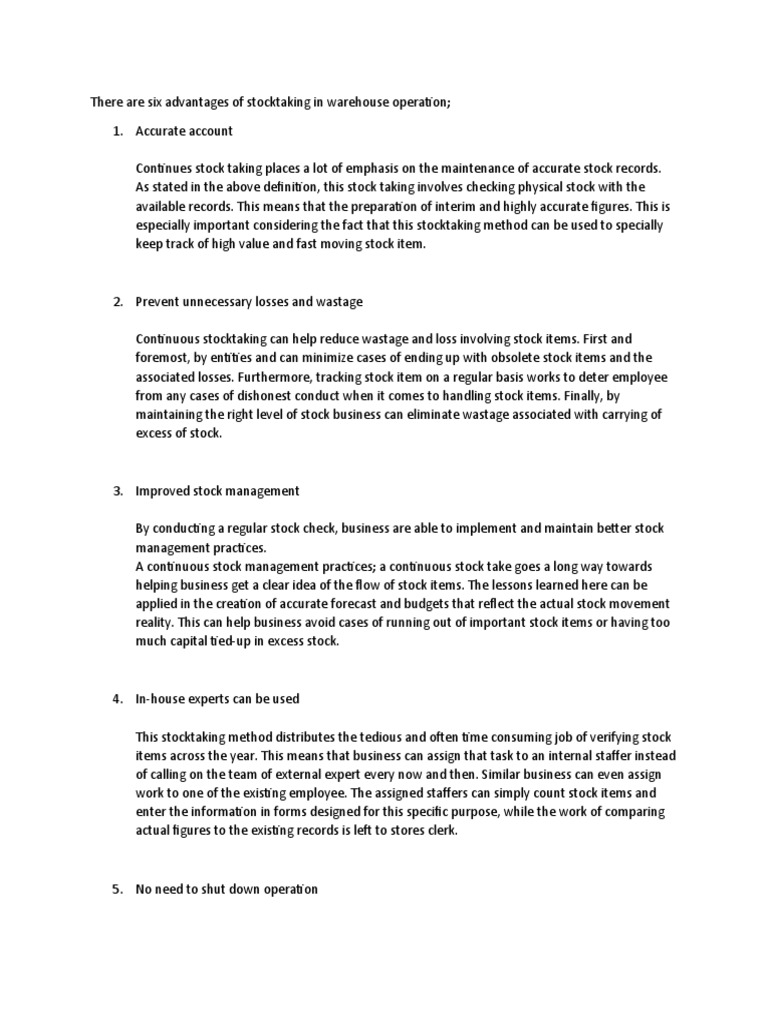 There Are Six Advantages of Stocktaking in Warehouse Operation | PDF ...