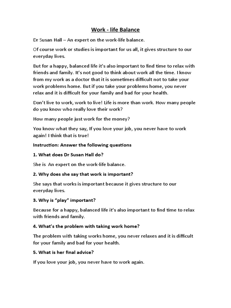Work-Life Balance Insights by Dr. Hall | PDF