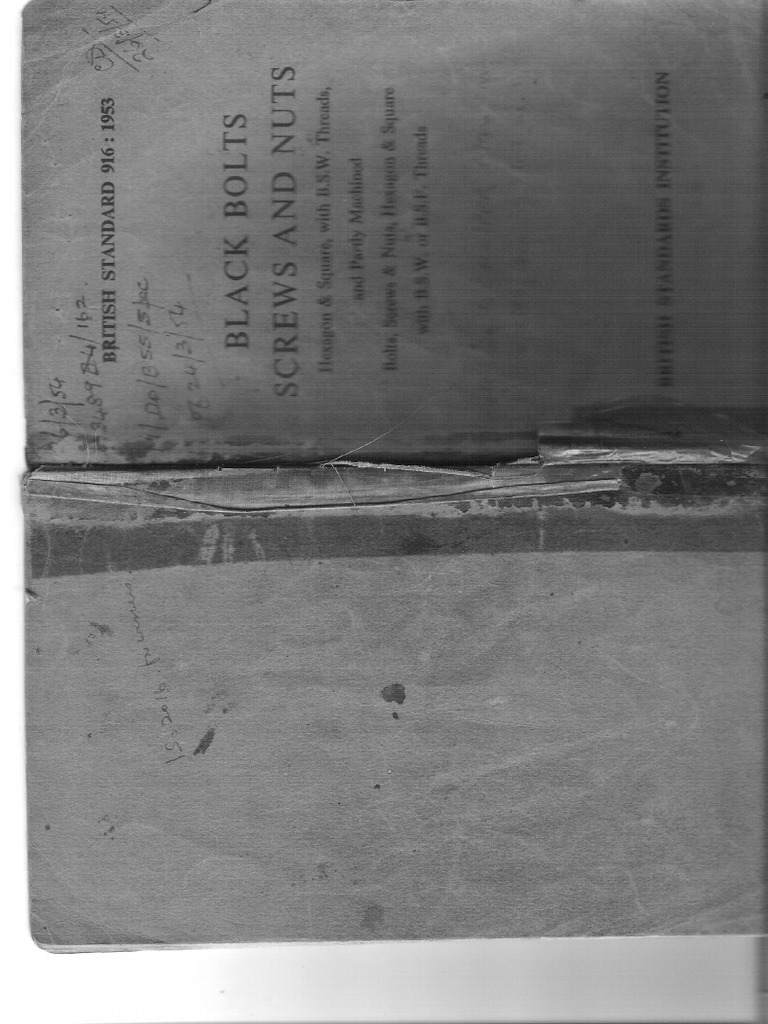 BS 916-1953 Black Bolts Screws and Nuts | PDF