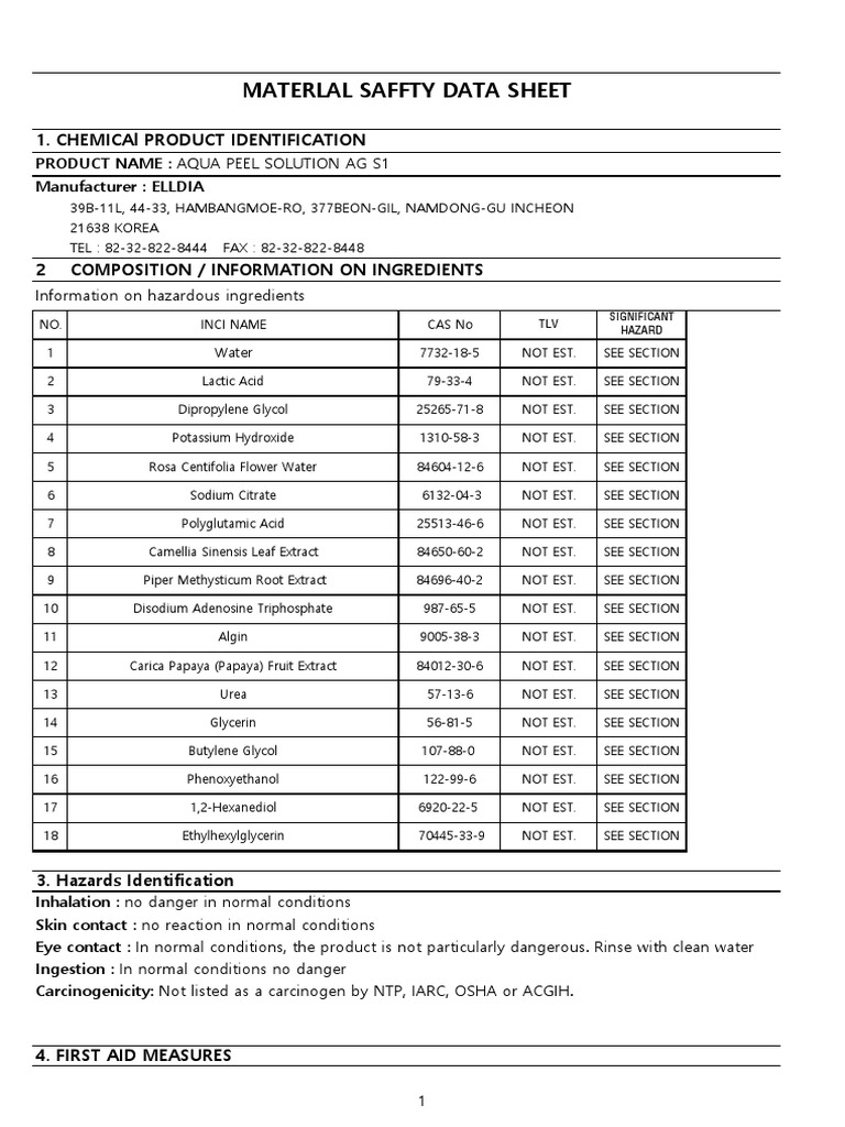 Msds-Aqua Peel Solution Ag S1 190423 | PDF | Toxicity | Dangerous Goods