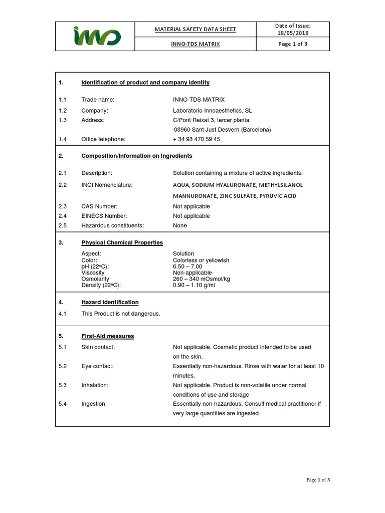 Msds Tds Matrix | PDF | Toxicity | Personal Protective Equipment