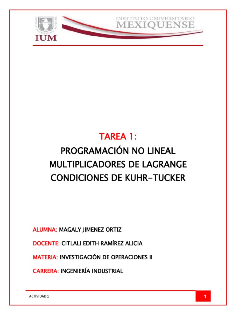 Tarea 1 - Investigación de Operaciones Ii | PDF | Programacion no lineal | Optimización Matemática