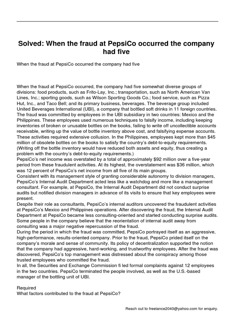 When The Fraud at Pepsico Occurred The Company Had Five | PDF | Pepsi ...
