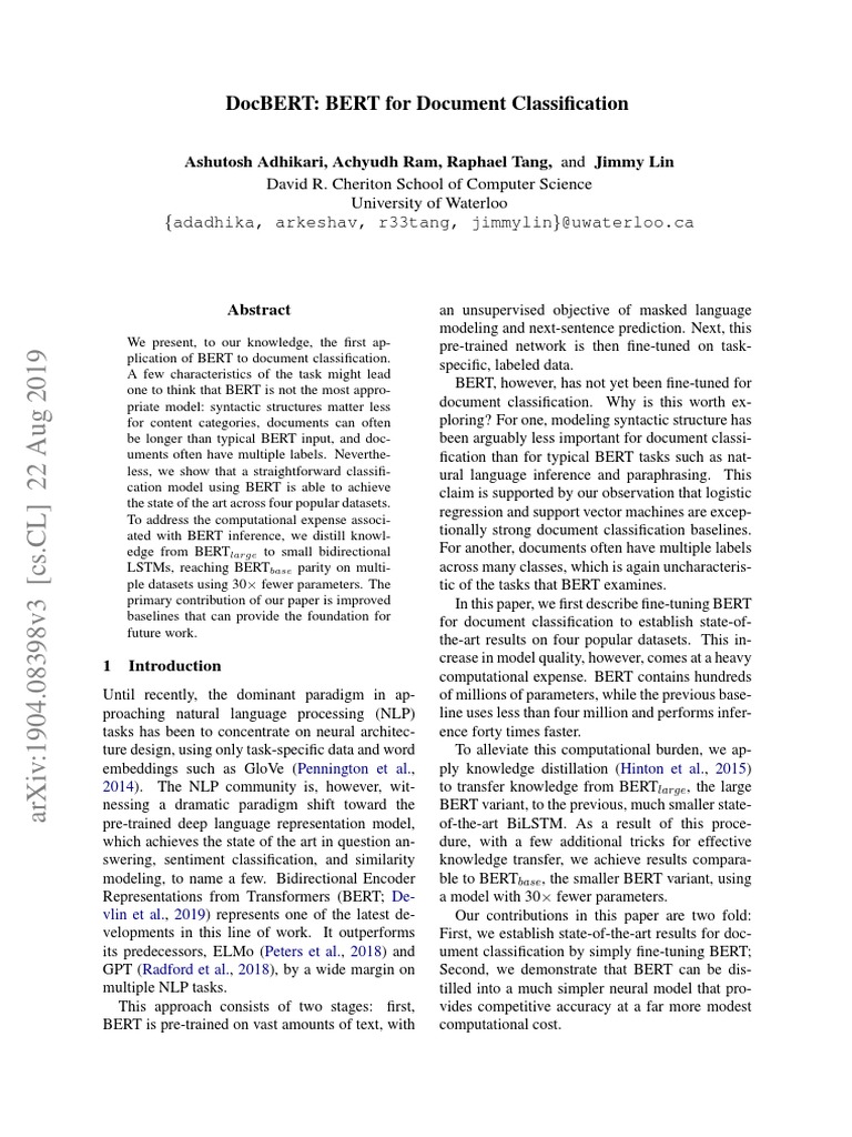 DocBERT - BERT For Document Classification | PDF | Statistical ...