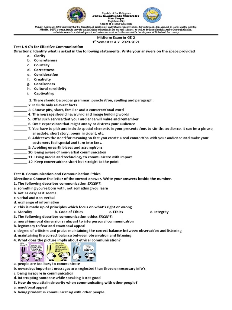 Midterm On PurCom 1st Sem 20-21 | PDF | Nonverbal Communication | Communication
