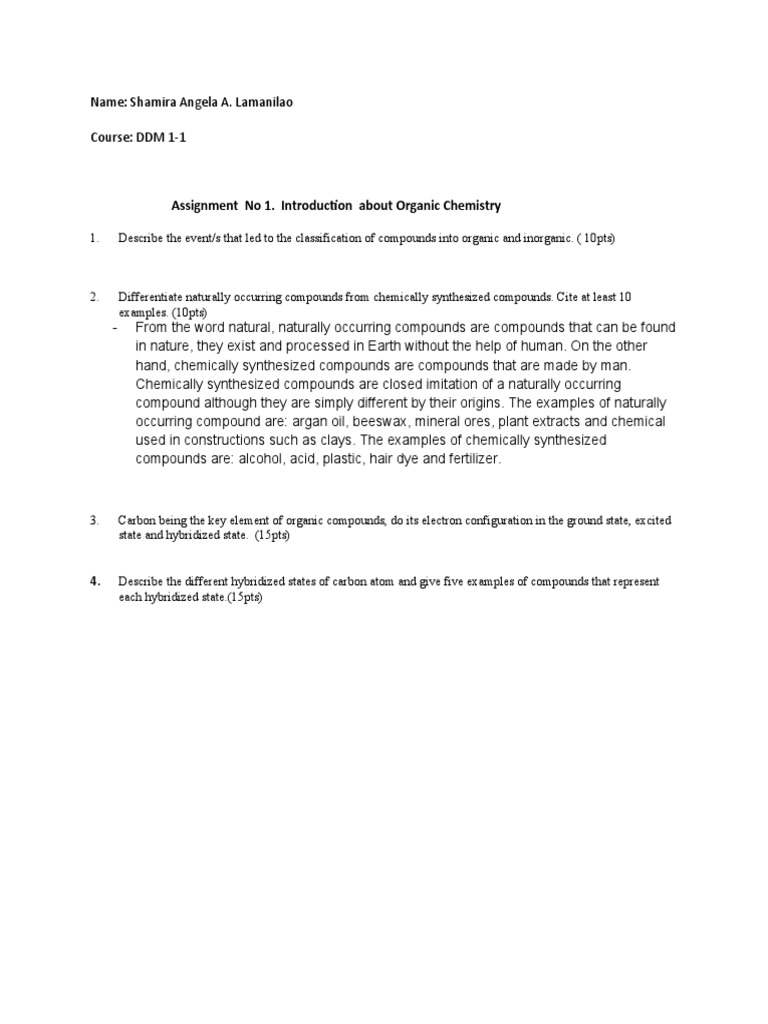Assignment No. 1 Introduction Organic Chemistry | PDF