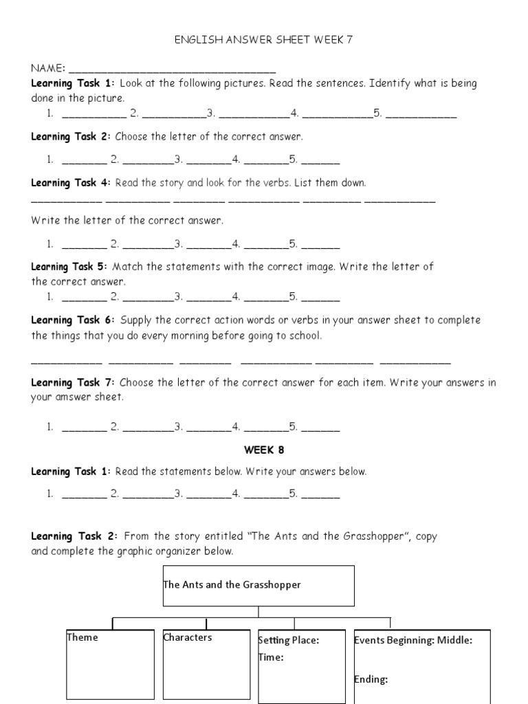 English Answer Sheet Week 7 | PDF