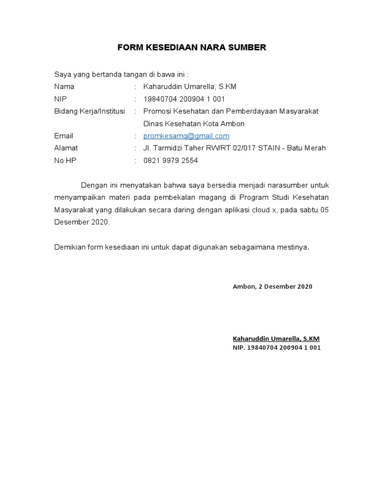 Form Kesediaan Narsum | PDF