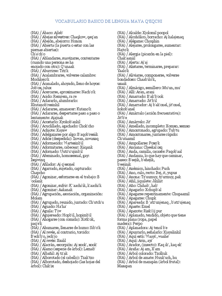 Vocabulario Básico en qeqchi | PDF | Naturaleza