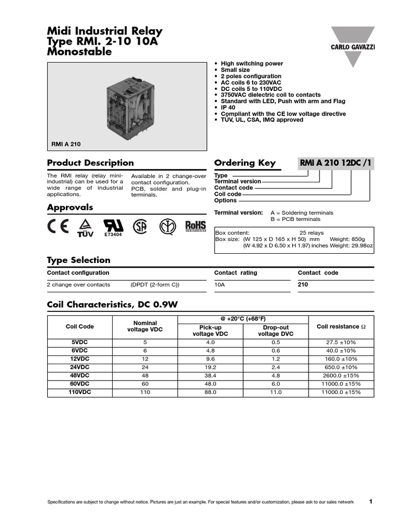 Midi Industrial Relay Type RMI. 2-10 10A Monostable | Download Free PDF ...