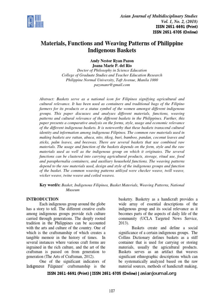 Materials, Functions and Weaving Patterns of Philippine Indigenous ...