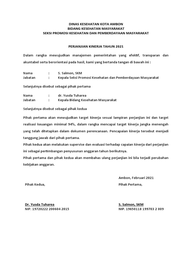 Perjanian Kinerja Promkes Pdf