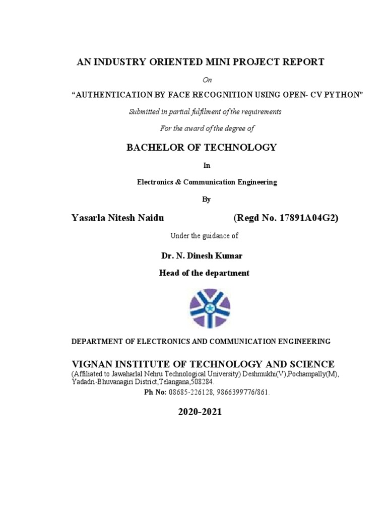 An Industry Oriented Mini Project Report: "Authentication by Face Recognition Using Open-Cv ...