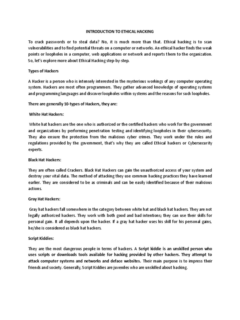 Introduction To Ethical Hacking | PDF | White Hat (Computer Security ...