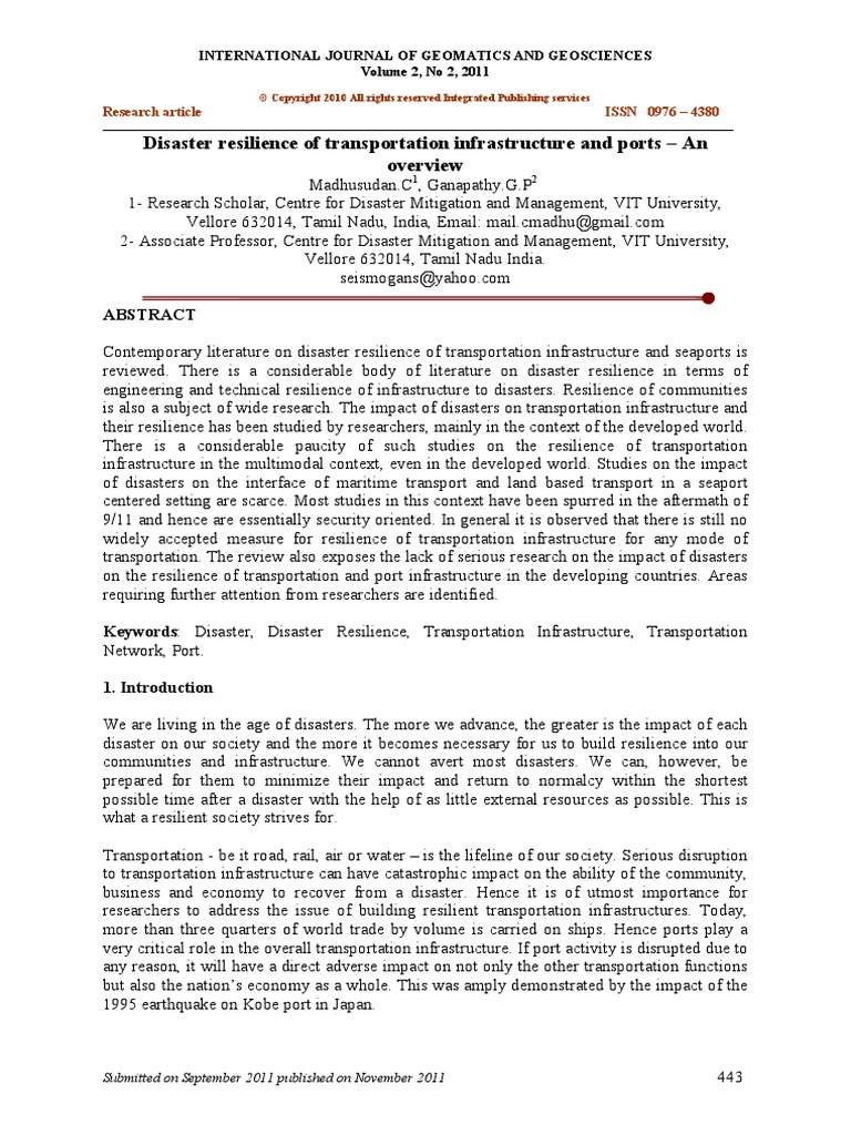 Disaster Resilience of Transportation Infrastructure and Ports | PDF ...