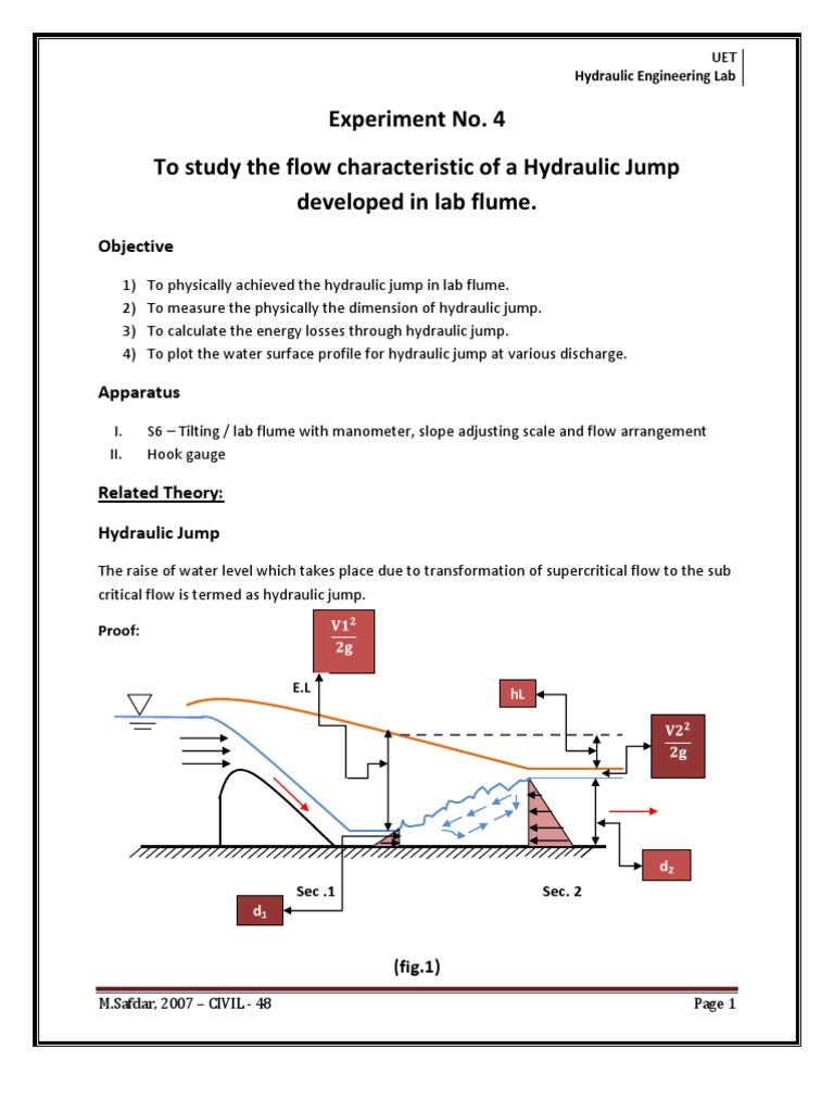Hydraulic Jump Experiment Analysis | PDF | Force | Dynamics (Mechanics)