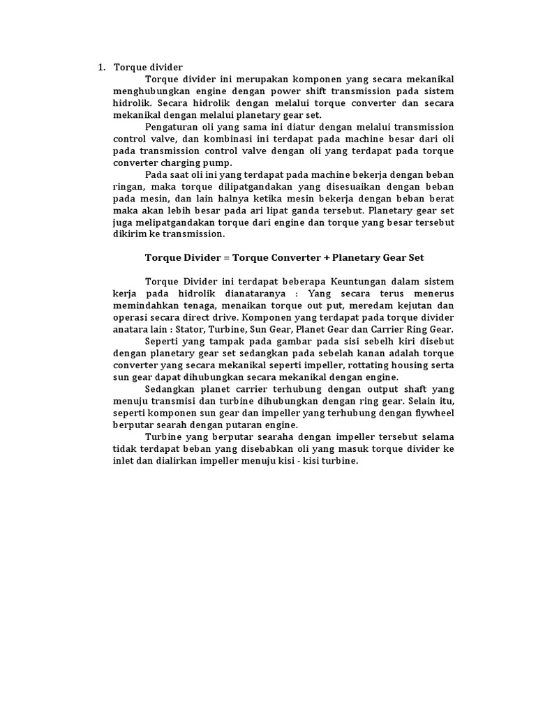 Alat Berat (Torque Divider, Torque Converter, Impeller Clutch) | PDF