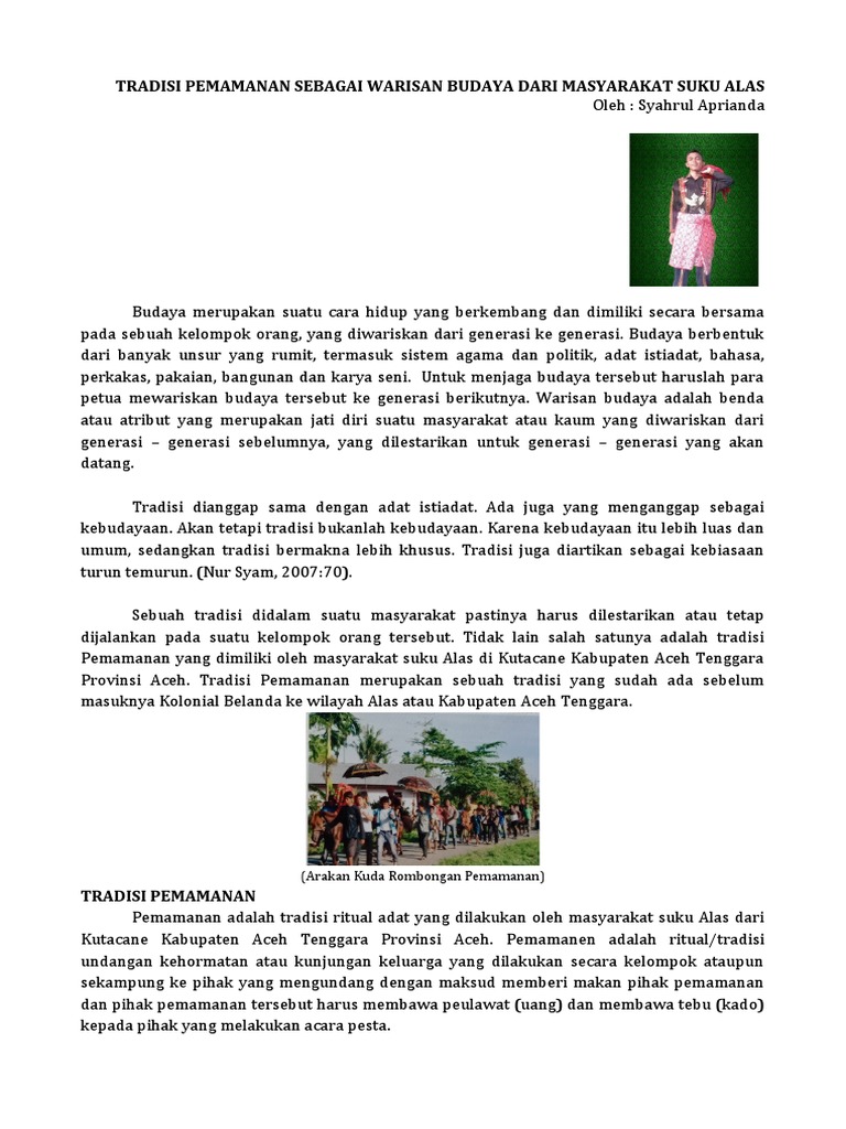 Tradisi Pemamanan Suku Alas Aceh | PDF