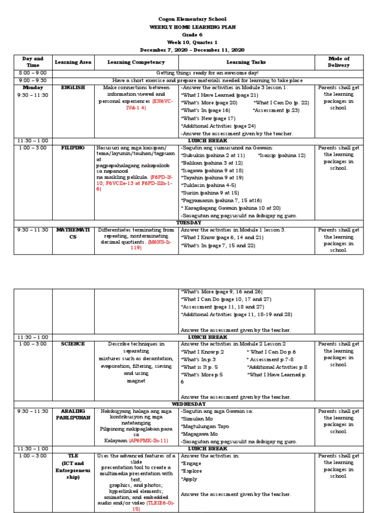 Weekly Plan Week 10 | Download Free PDF | Communication | Learning