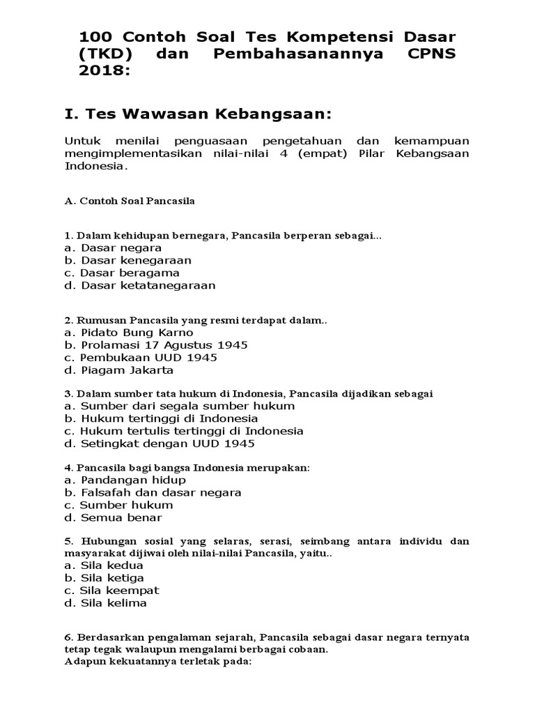 100 Contoh Soal Tes Kompetensi Dasar | PDF